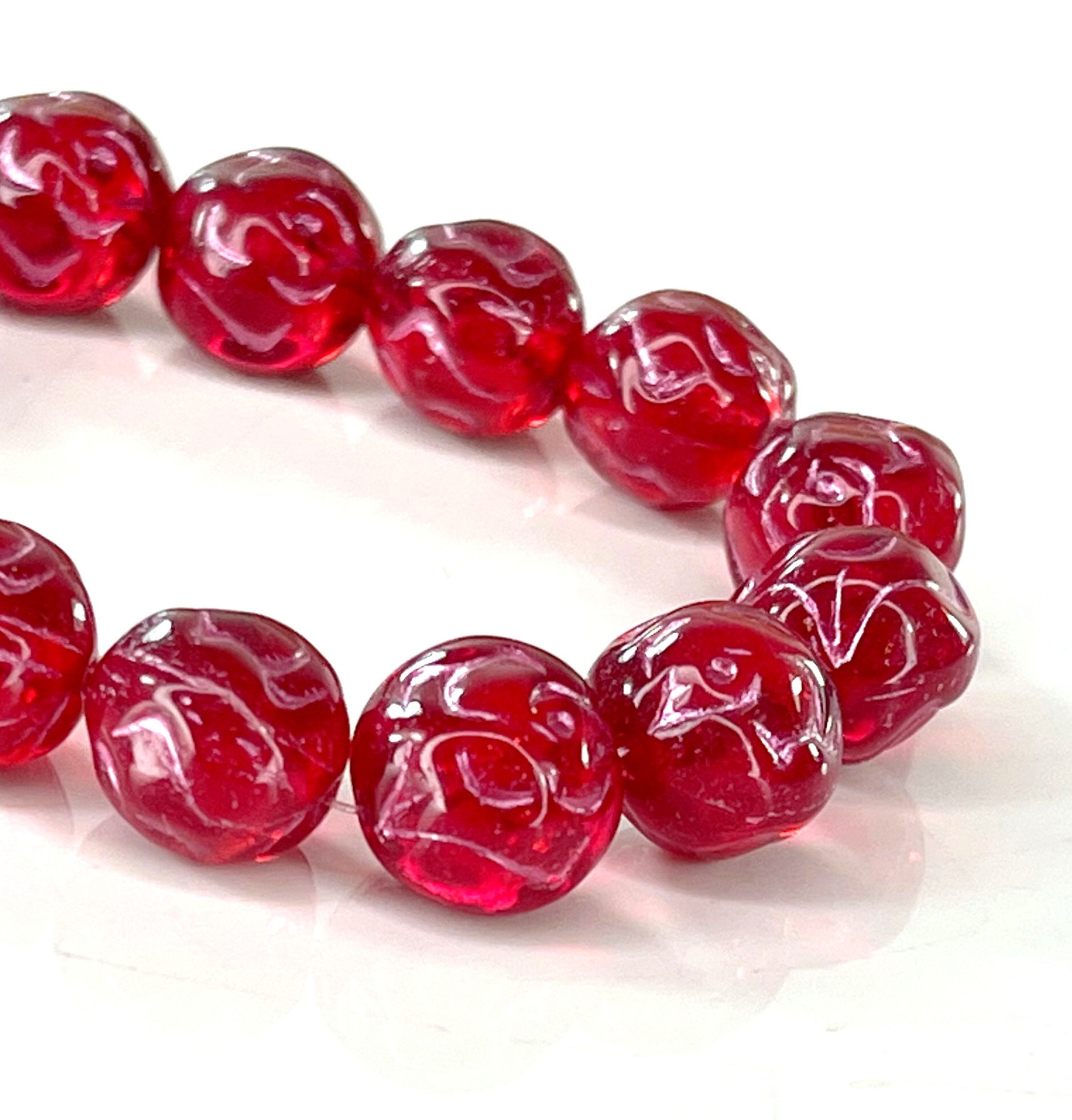 Round Rose Beads, 10mm, Ruby Red W/metallic Pink Wash, 15 Pieces - Etsy