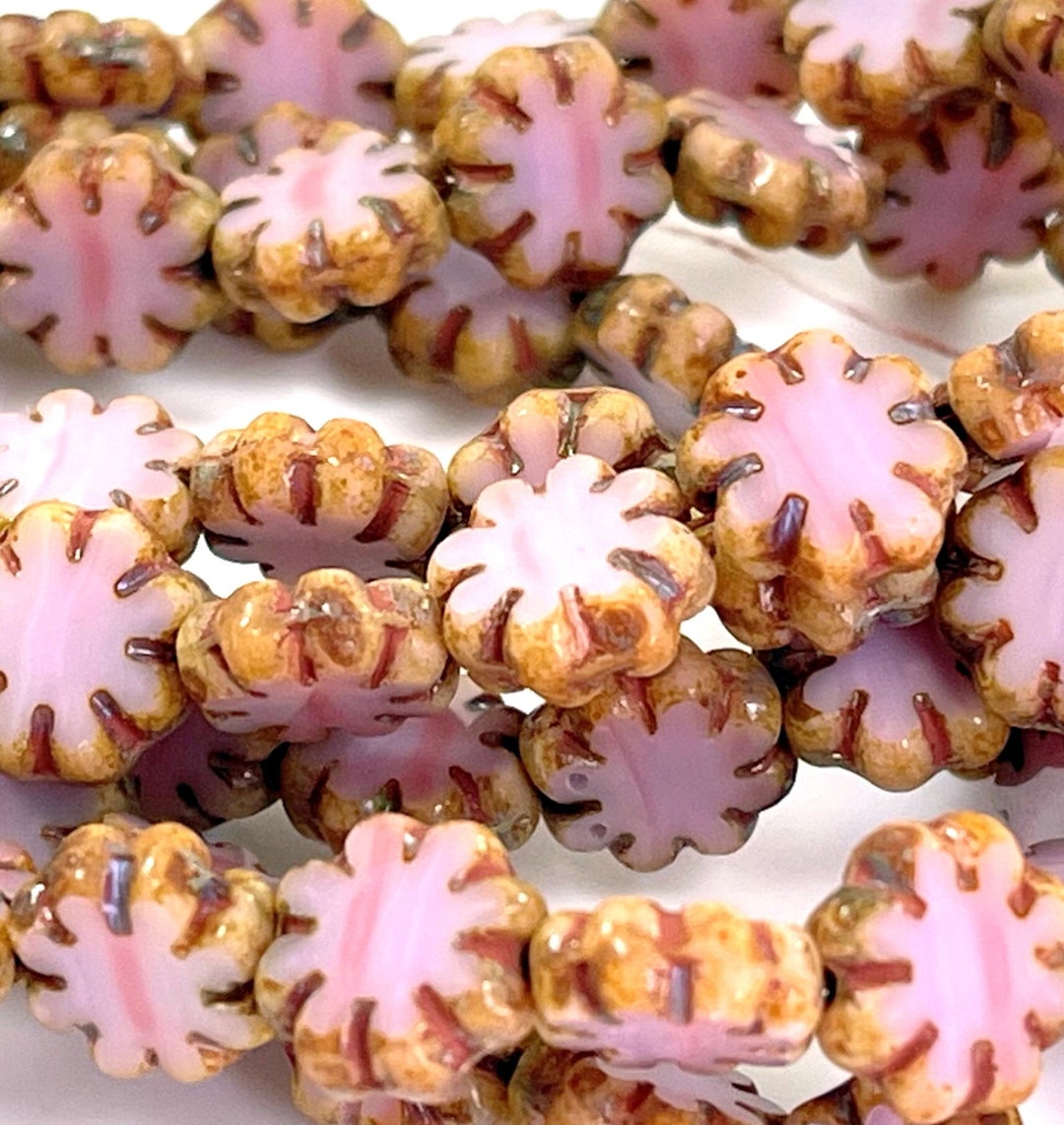 Cactus Flower 9mm. Beads, Pink W/picasso Finish, Flower Beads, Czech ...