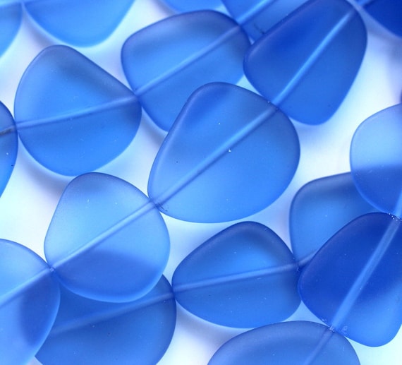 Freeform Flat Beads Large Size 22x25mm. Light Sapphire Blue Sea Glass Beads Translucent Frosted Matte Finish 5 Pieces Etsy UK