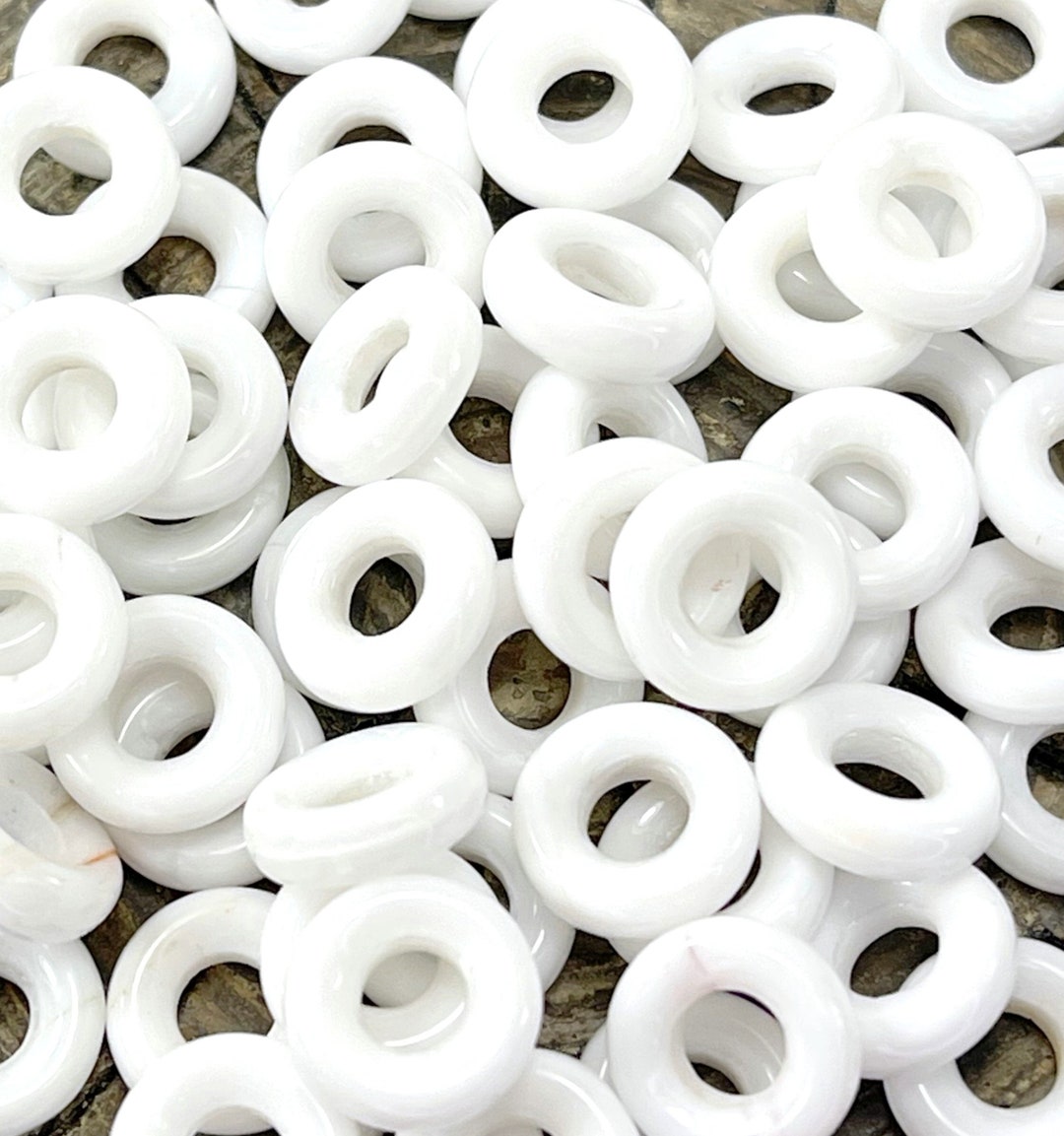 Large Hole Donut Ring Beads, 9mm W/4mm Hole, Chalk White/gloss Finish ...