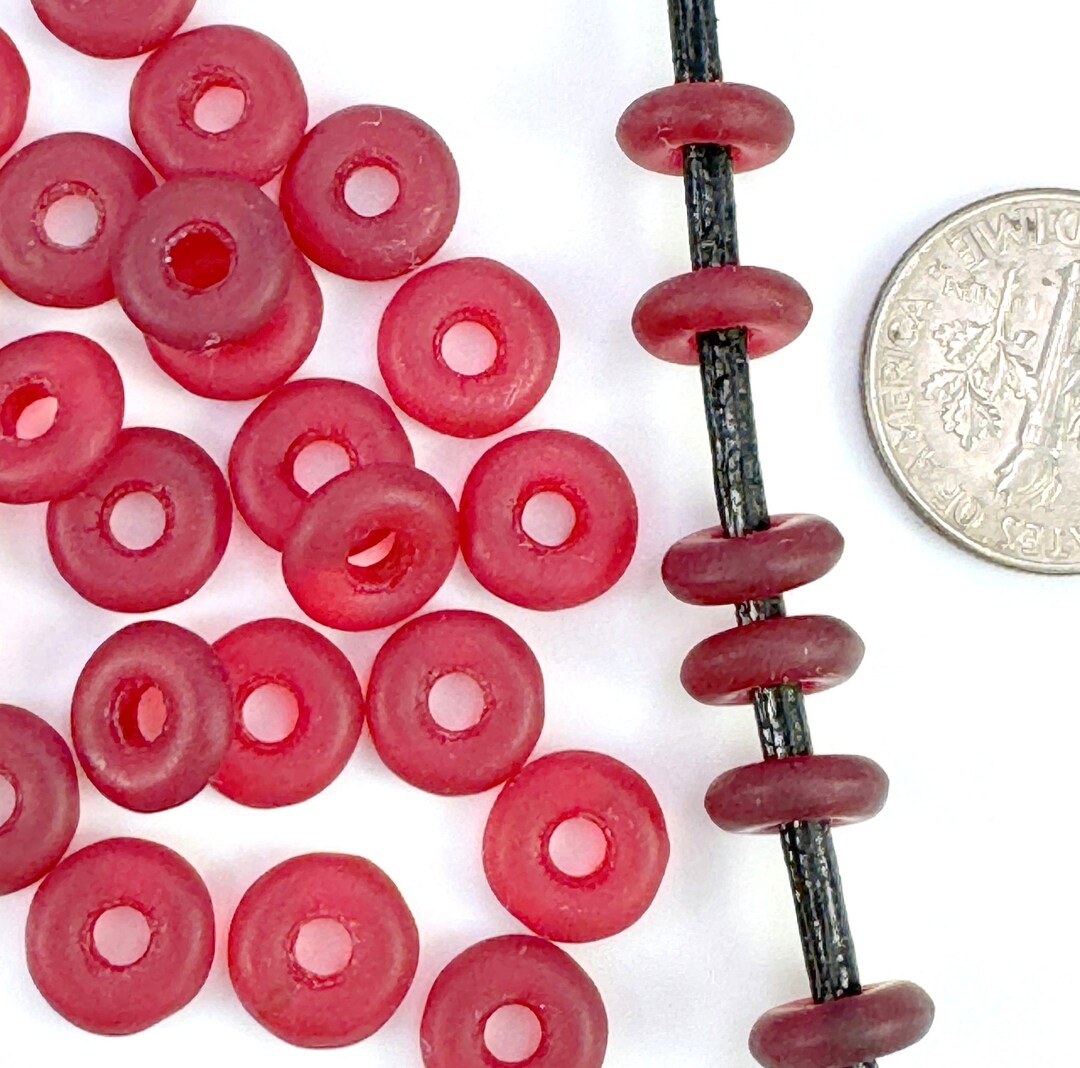 Donut Ring Beads, 8mm X 2.5mm W/2.5mm Hole, Siam Ruby Red W/matte ...