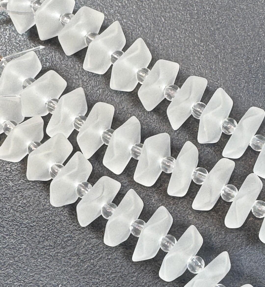 Ruffle Beads, 5 X 14mm, Crystal White W/frosted Matte Sea Glass Finish ...