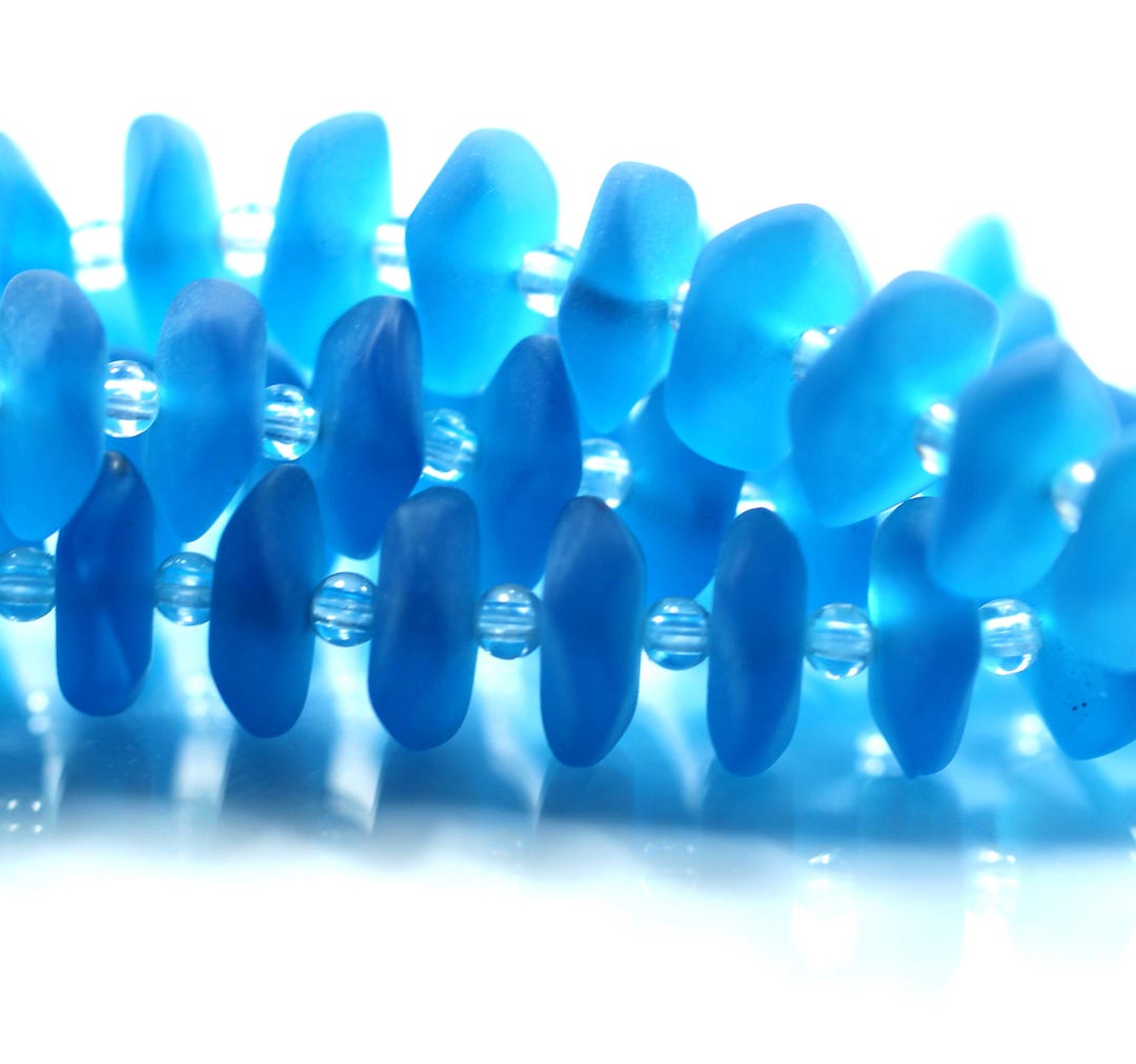 Ruffle Beads, 5 X 14mm, Pacific Blue W/frosted Matte Sea Glass Finish ...