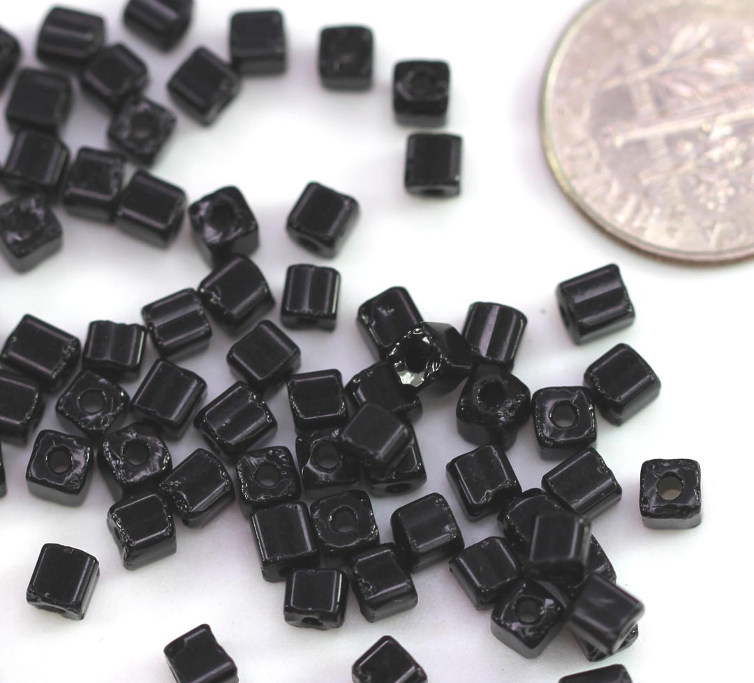 Tube Beads, 3x3mm, Glossy Black Glass Czech Atlas Beads, Length Drilled ...