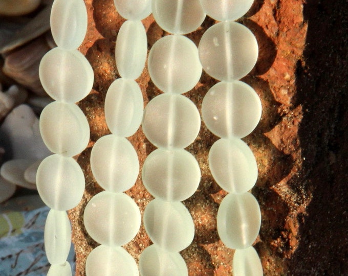 Puffed Coin Beads, 12mm., Cultured Beach Sea Glass Coin Beads, Light ...