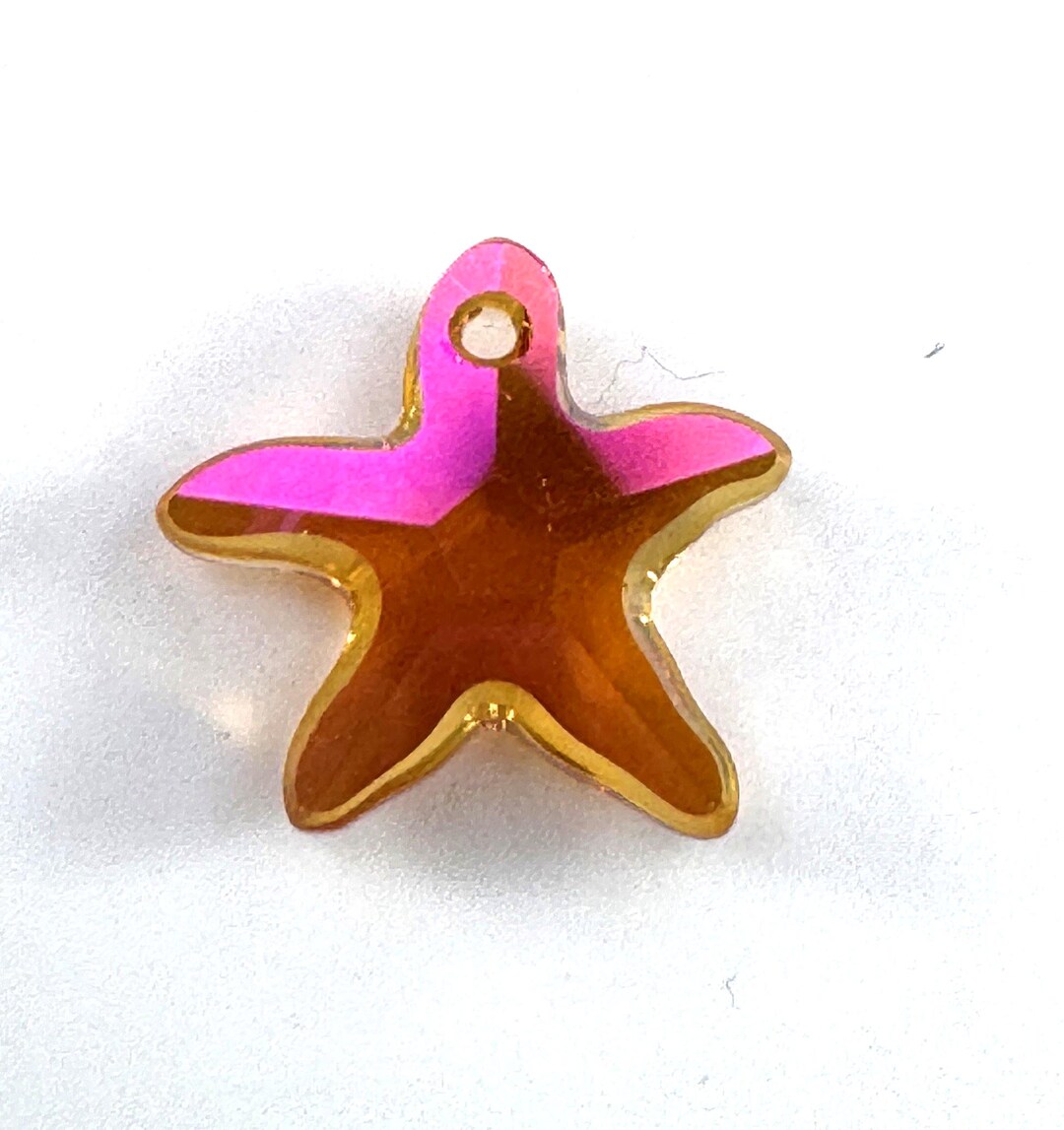 20mm., Designer Crystal Starfish Pendant Bead, Pink W/ab Finish, Focal ...