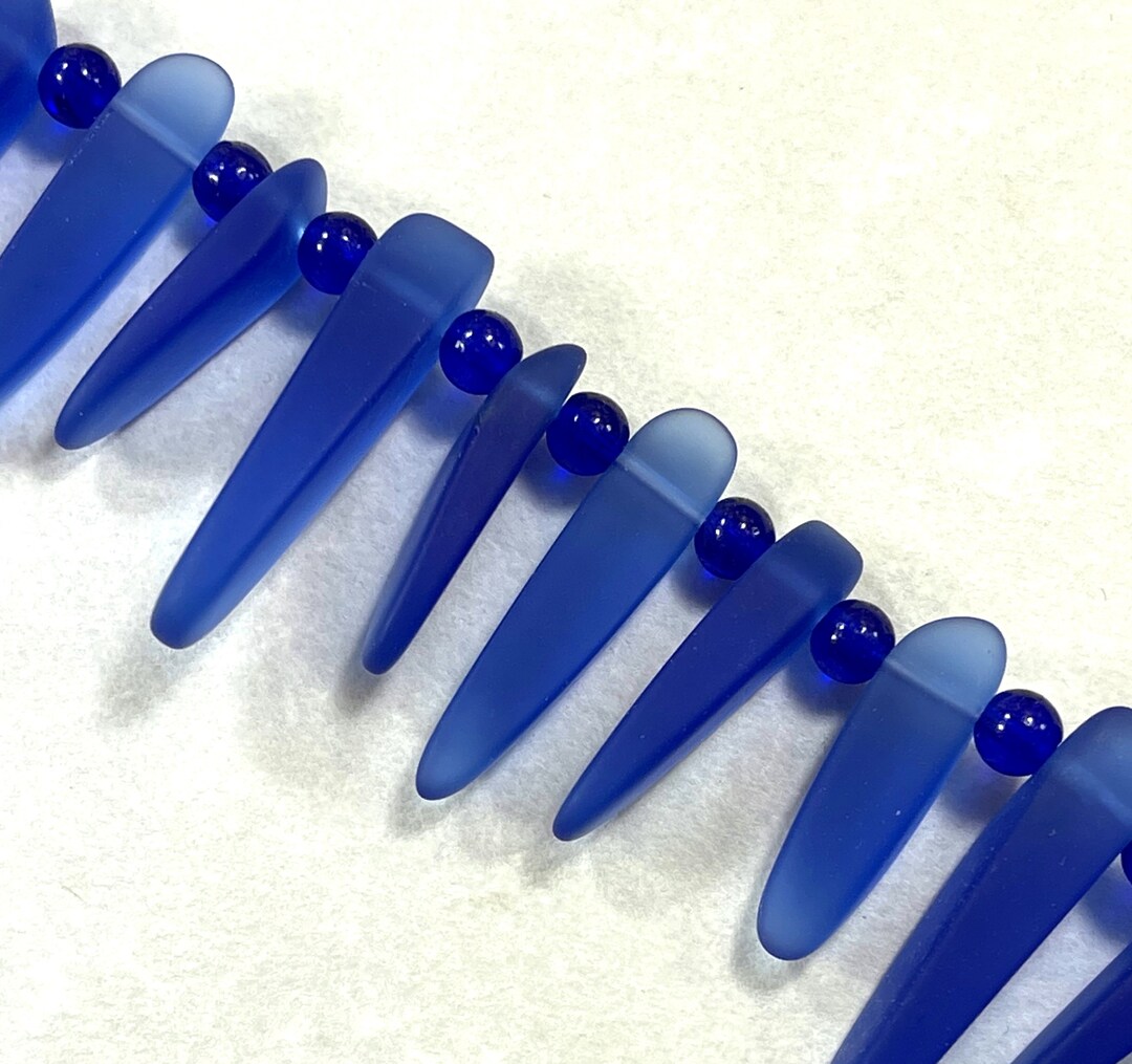 Tusks, Dagger, Spike Beads, 25x6mm, Royal Blue, Frosted Matte Sea Glass ...