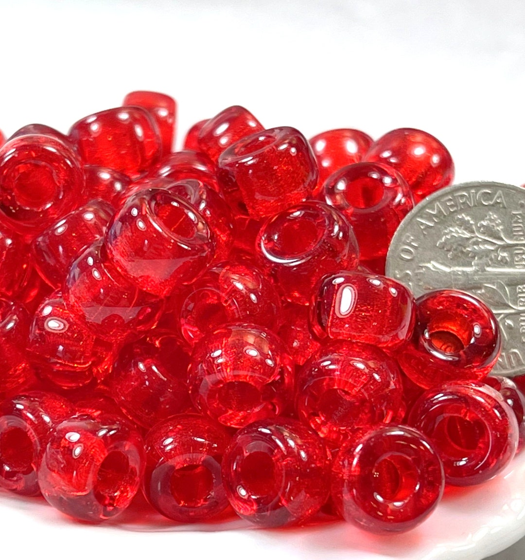 Pony Beads, 9mm W/3.5 Hole, Ruby Red, Roller Beads, Czech Glass Beads ...