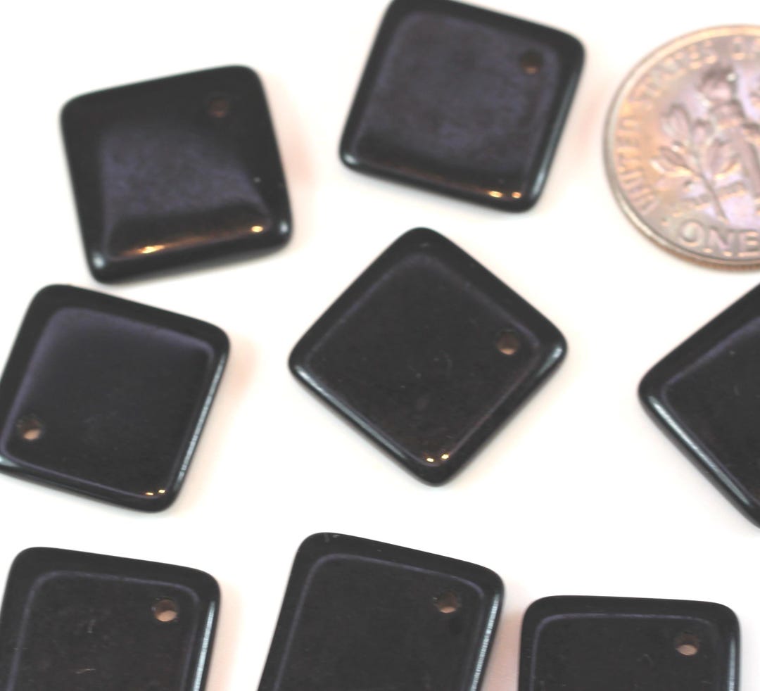 Square Tile Beads, 14x14 Mm, Black W/ Gloss Finish, Pendant Beads ...