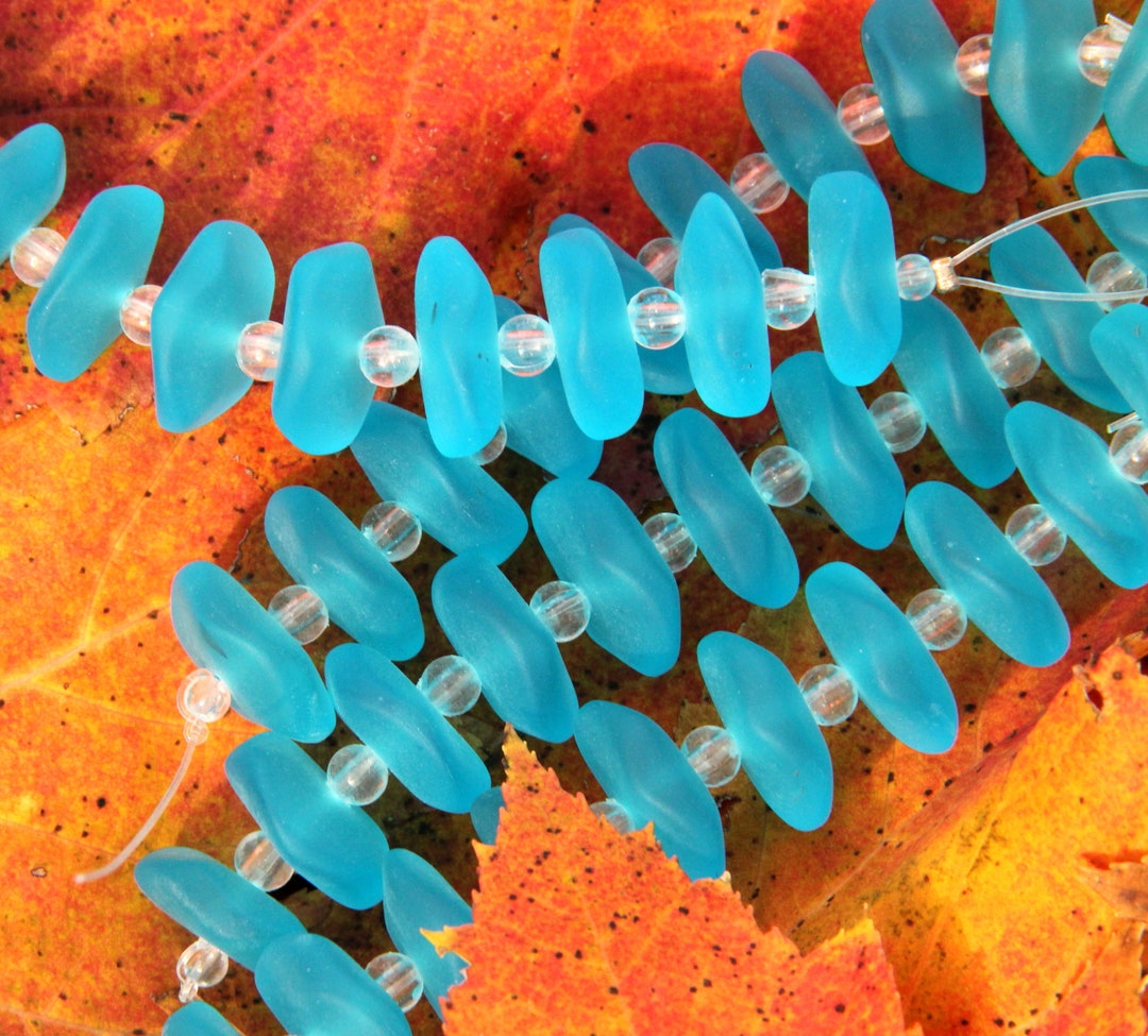 Ruffle Beads, 5 X 14mm, Turquoise Blue With Frosted Matte Sea Glass ...
