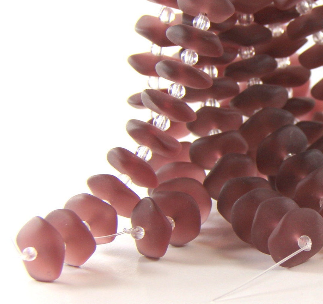 Ruffle Beads, 5 X 14mm, Amethyst With Frosted Matte Sea Glass Finish ...