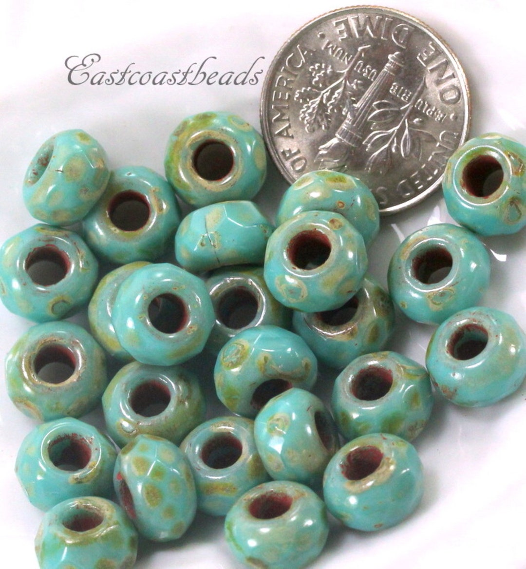Rondelle Beads, Large Hole Beads, 9mm W/3mm Hole, Sea Green W/picasso ...