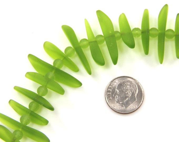 Fish Bone Beads, 4-6x20x30, Olive Green, Centered Drilled, Frosted ...