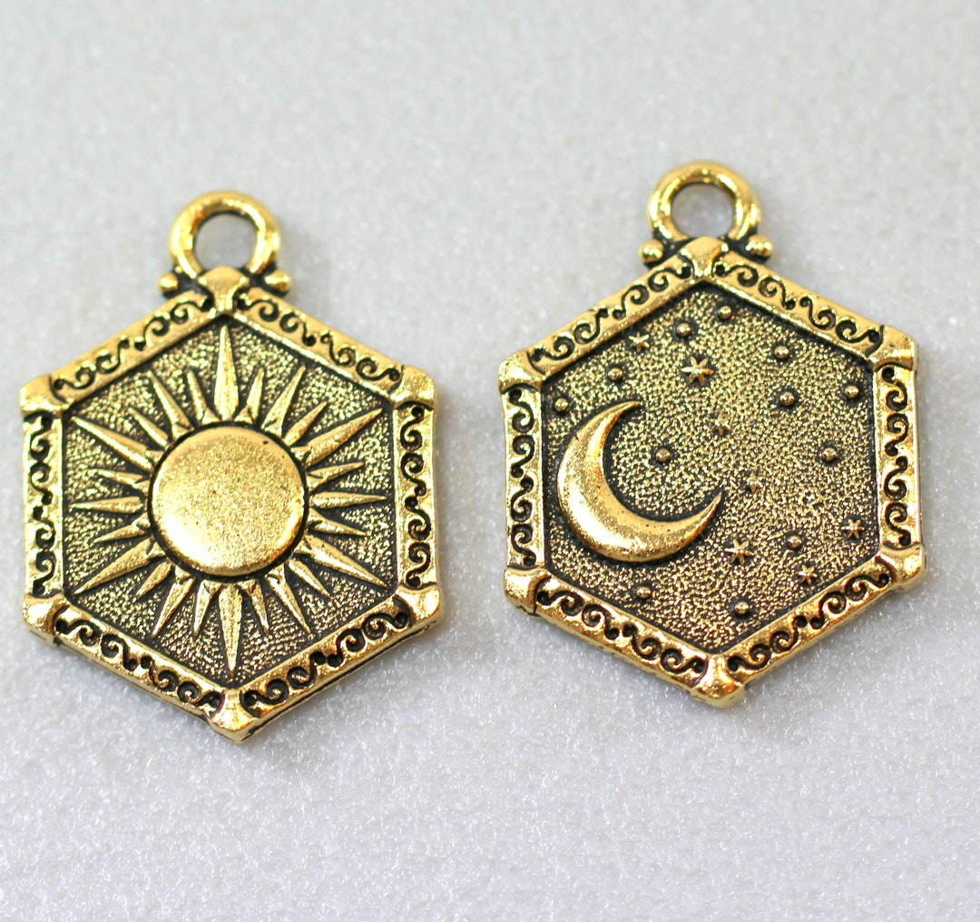 Sun and Moon Charm, 2 Sided Large Pendant Charm, Tierracast,, Antiqued ...