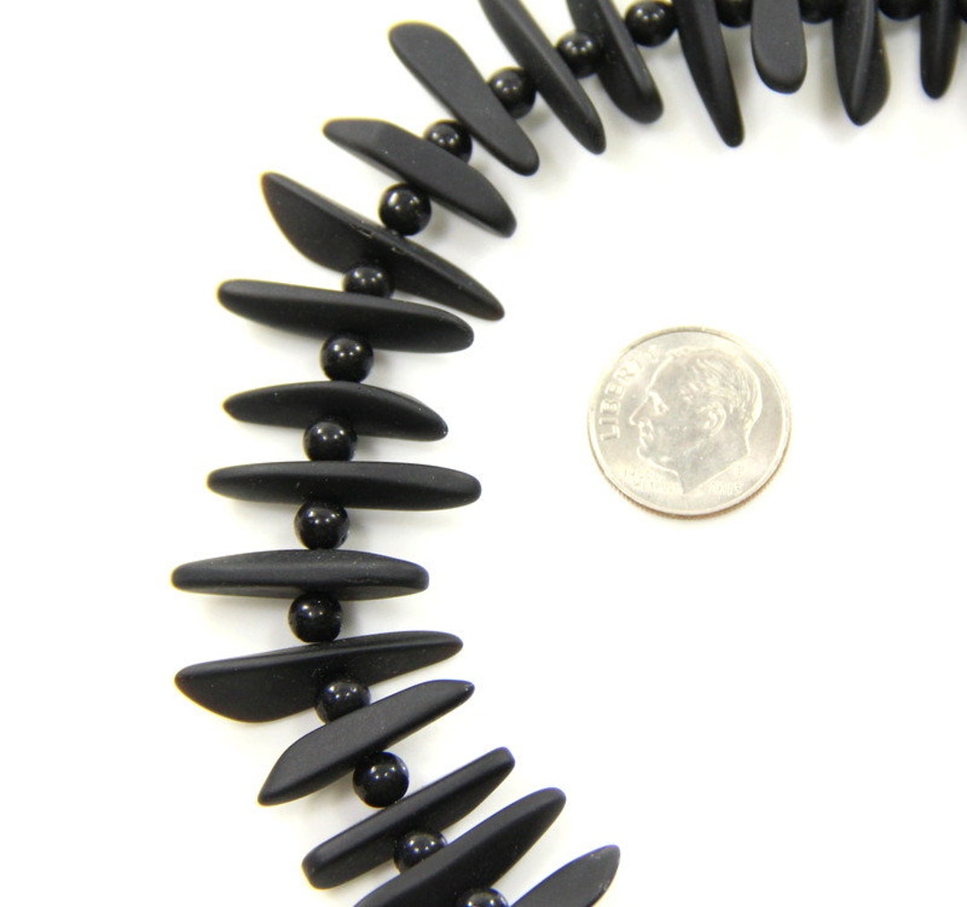 Fish Bone Beads, 4-6x20x30, Jet Black, Centered Drilled, Frosted Matte ...