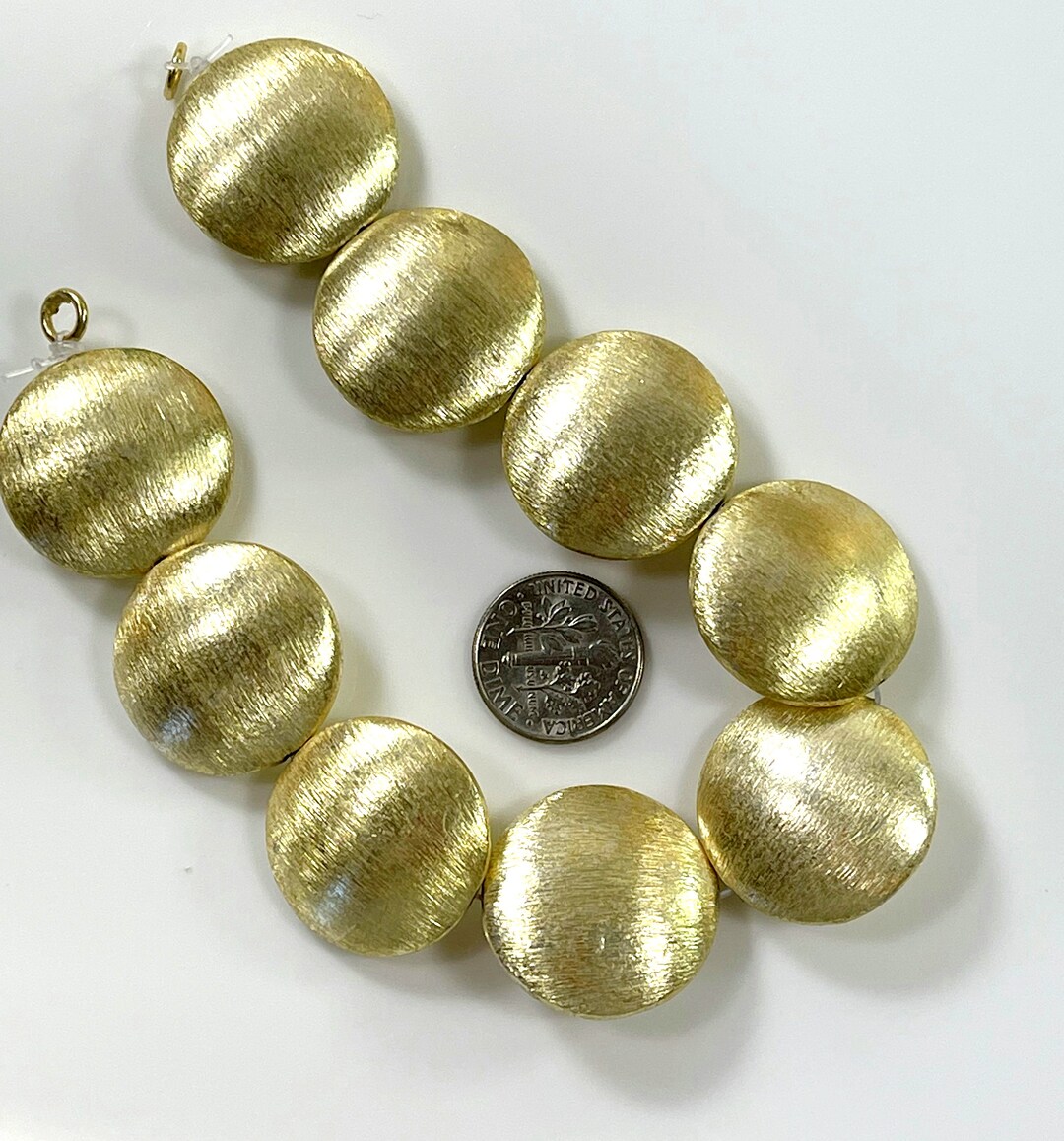 Puffed Coin Beads, Brushed Gold Tone Plated, 25x8mm, Metal Beads, 9 ...