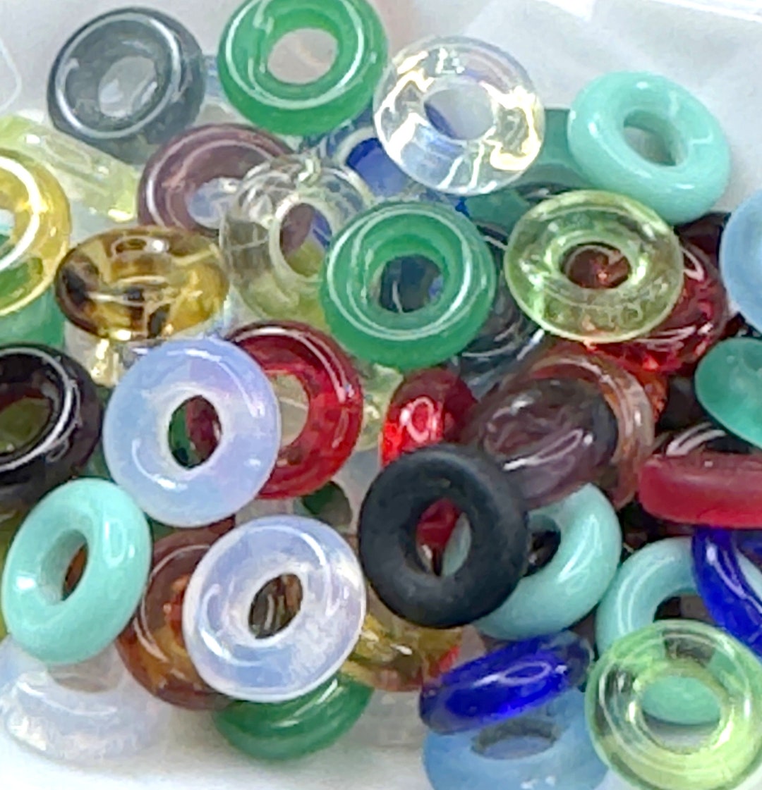 Donut Ring Beads, 9mm W/4mm Hole, Color Mix W/shiny and Matt Glass ...