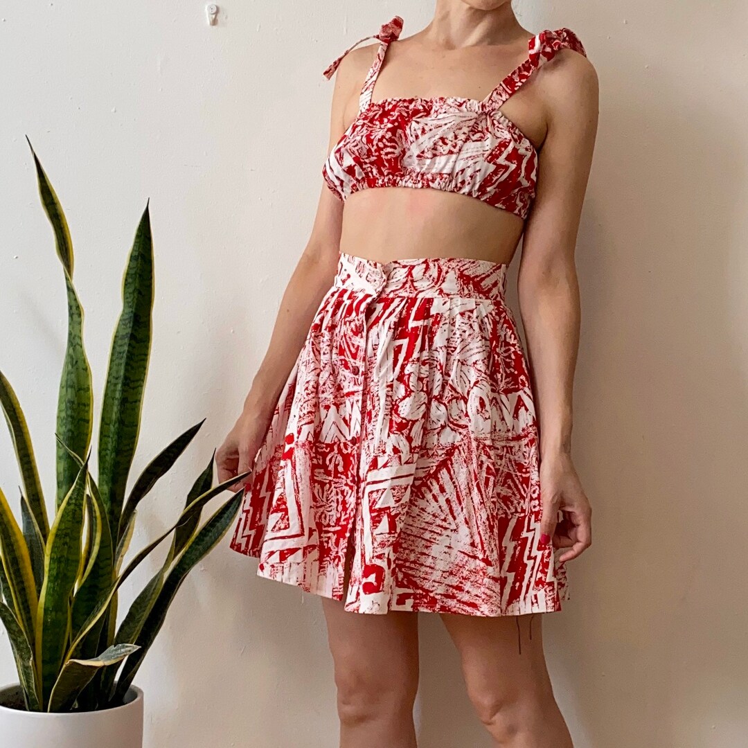 Handmade Crop Top And Matching Skirt Vintage Fabric Xs Etsy