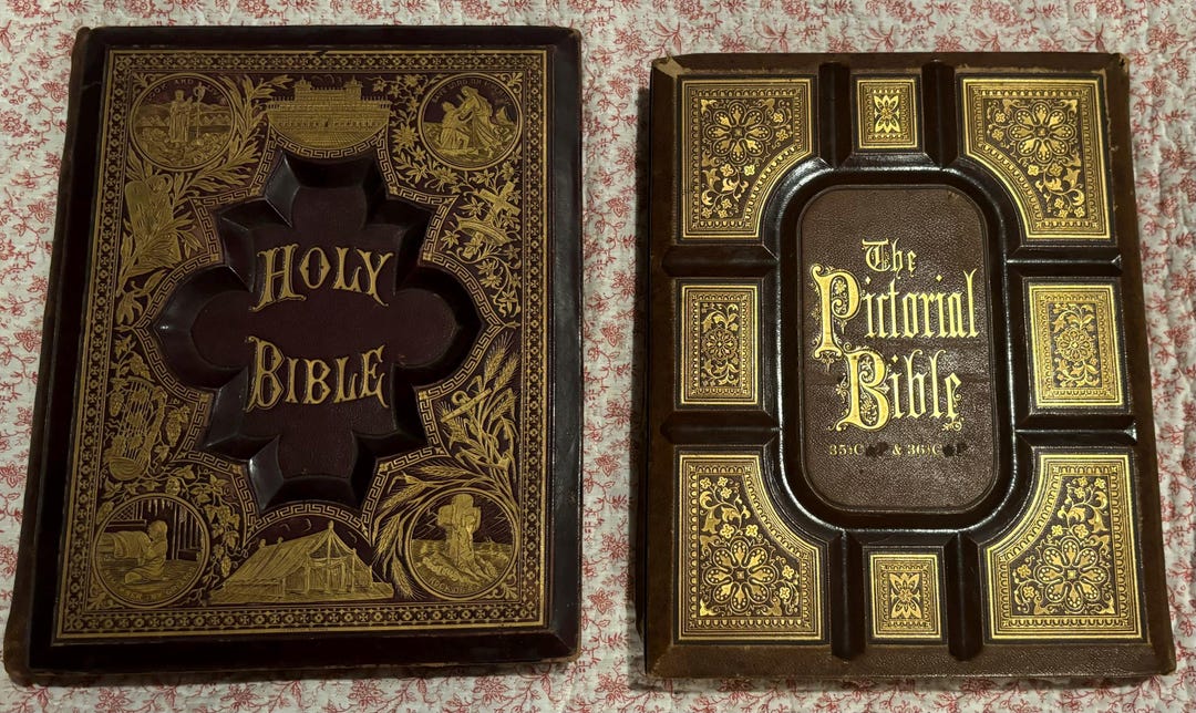 Amazing Antique Bible Set, Salesman Sample, 1876 Leather Graphic ...