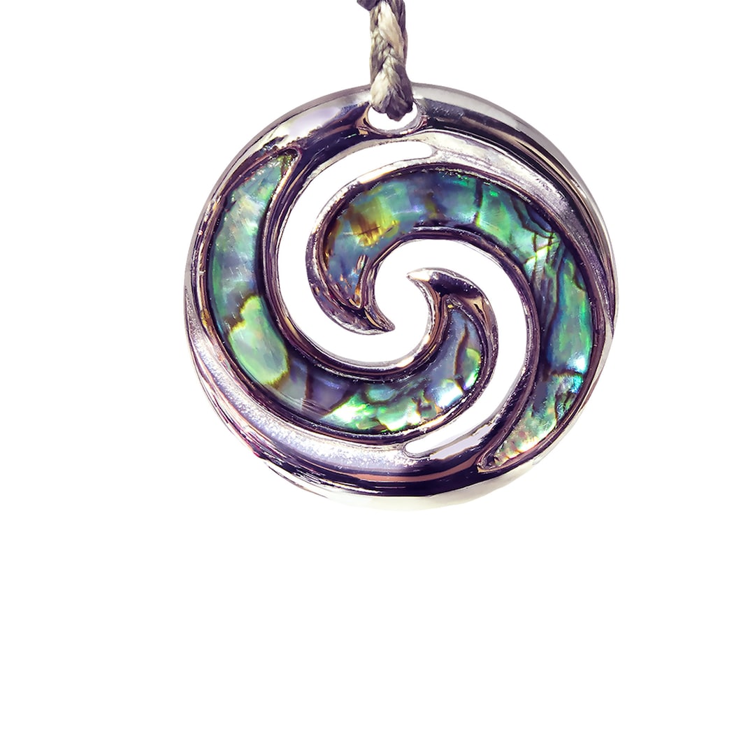 Stainless Steel Double Koru Spiral Necklace With New Zealand Paua Shell ...