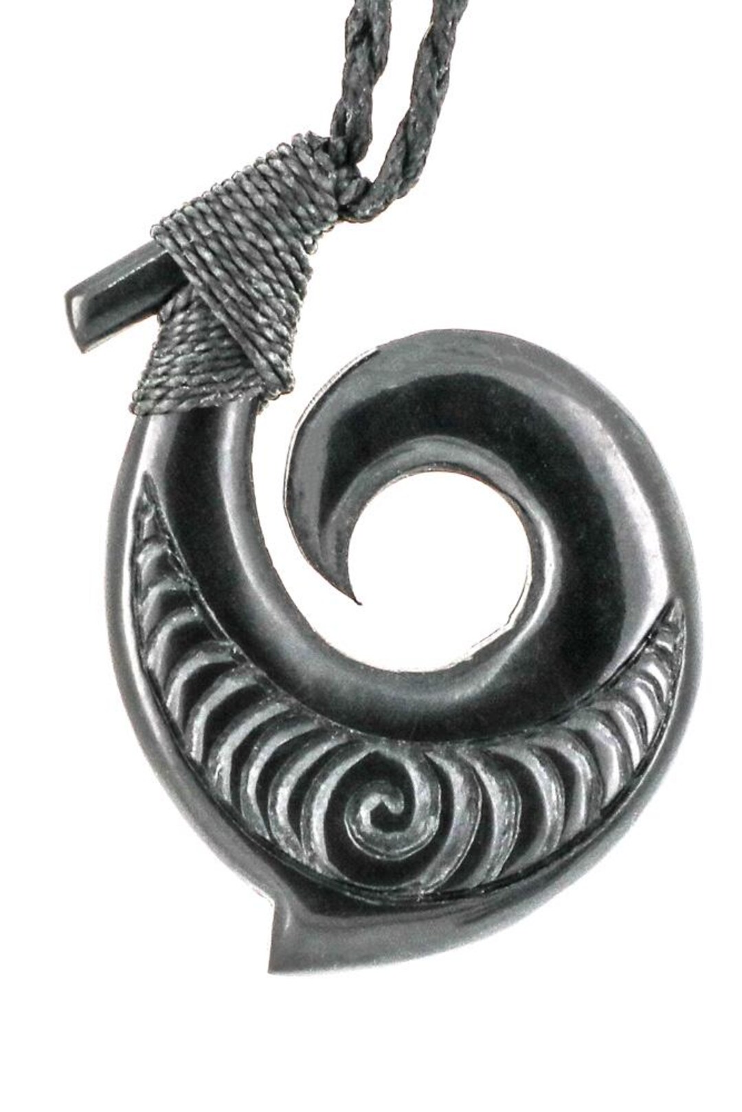 Hand Carved Black Horn Fish Hook Koru With Scrimshaw - Etsy