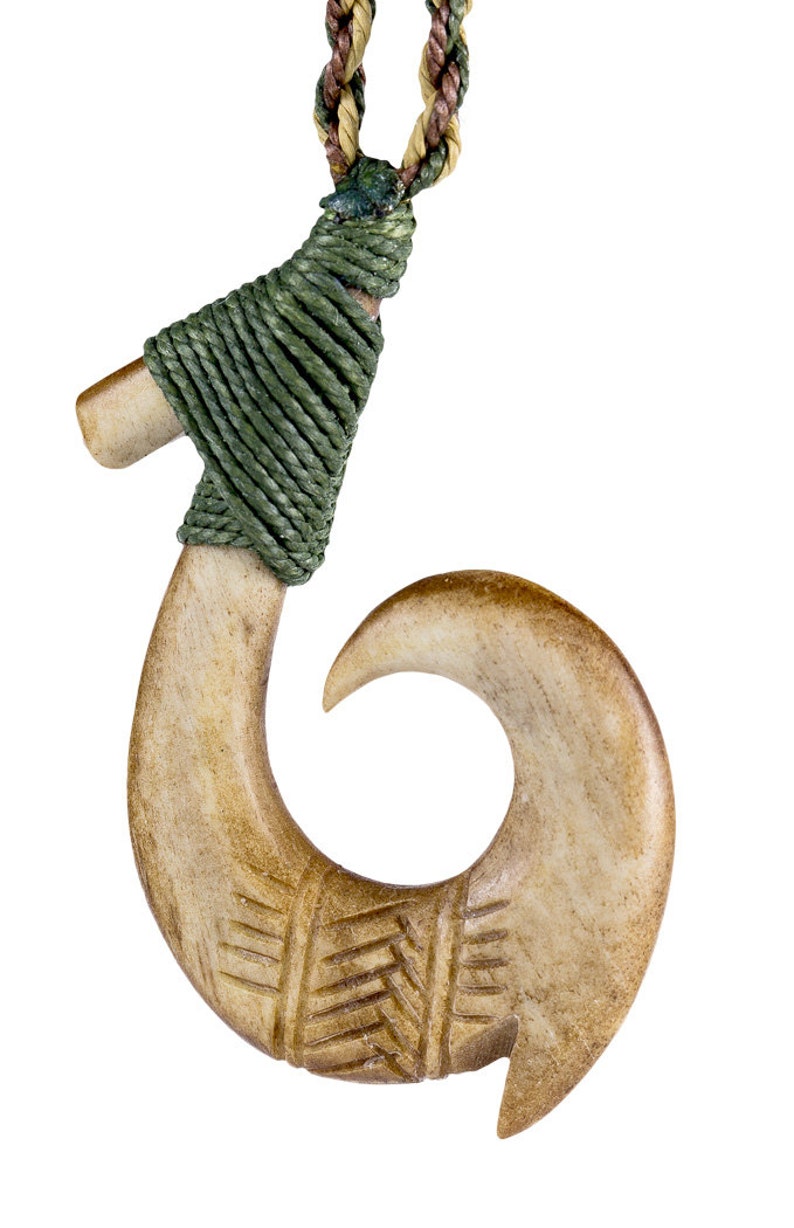 Hand Carved Pacific Island Hawaiian Inspired Aged Bone Fish Hook With ...