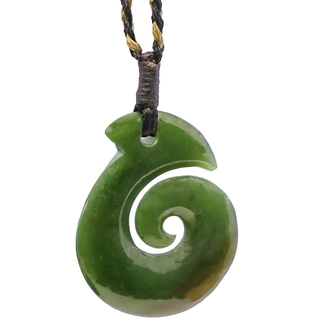 Maori Inspired Nephrite Jade Fish Hook Spiral Necklace - Etsy