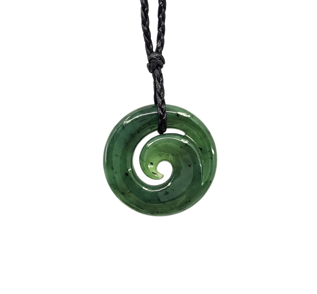 Natural Nephrite Jade Koru Spiral Circle Necklace With Adjustable Cord ...