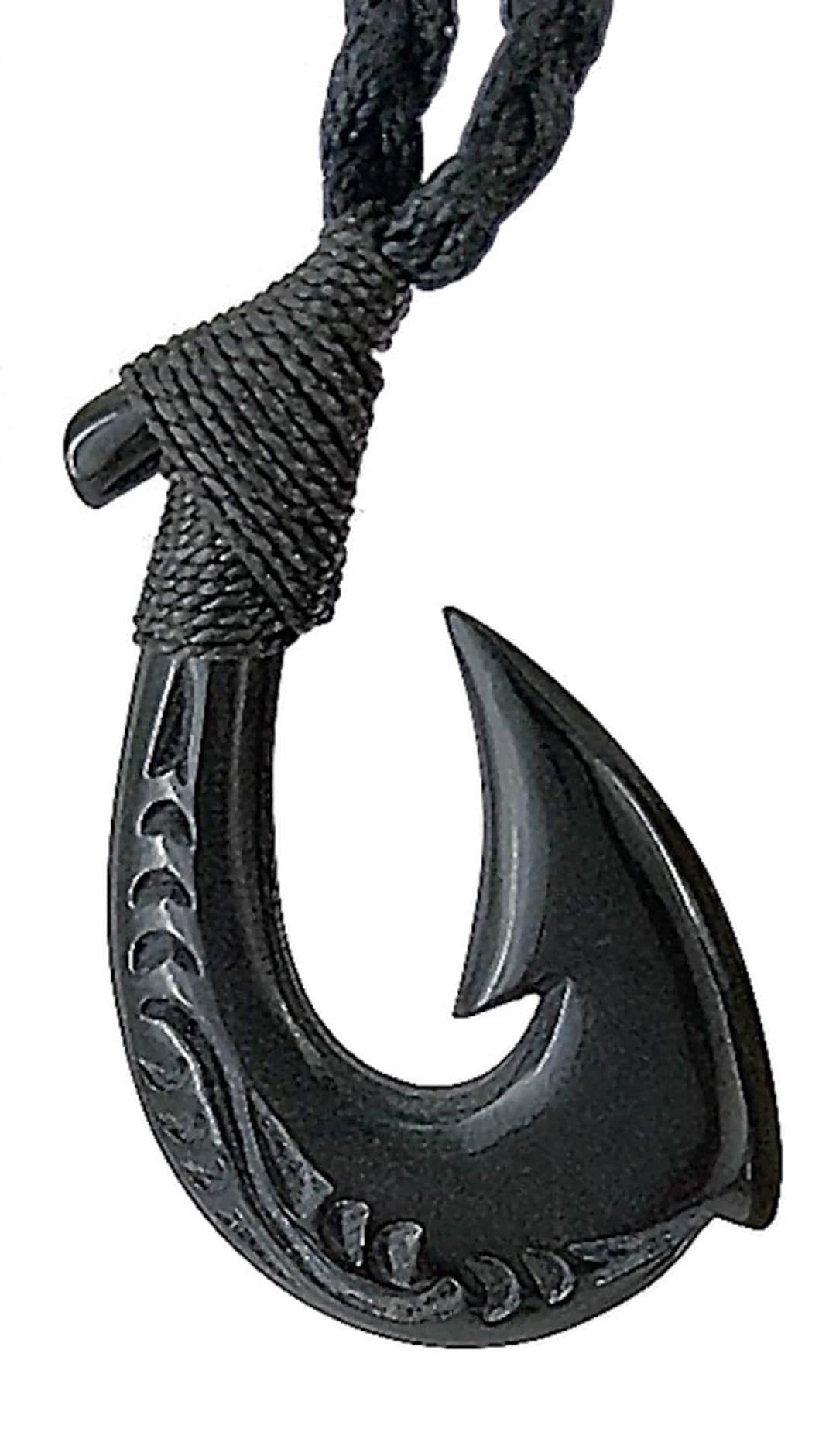 Hand Carved Black Horn Stylized Hawaiian Fish Hook With Scrimshaw - Etsy