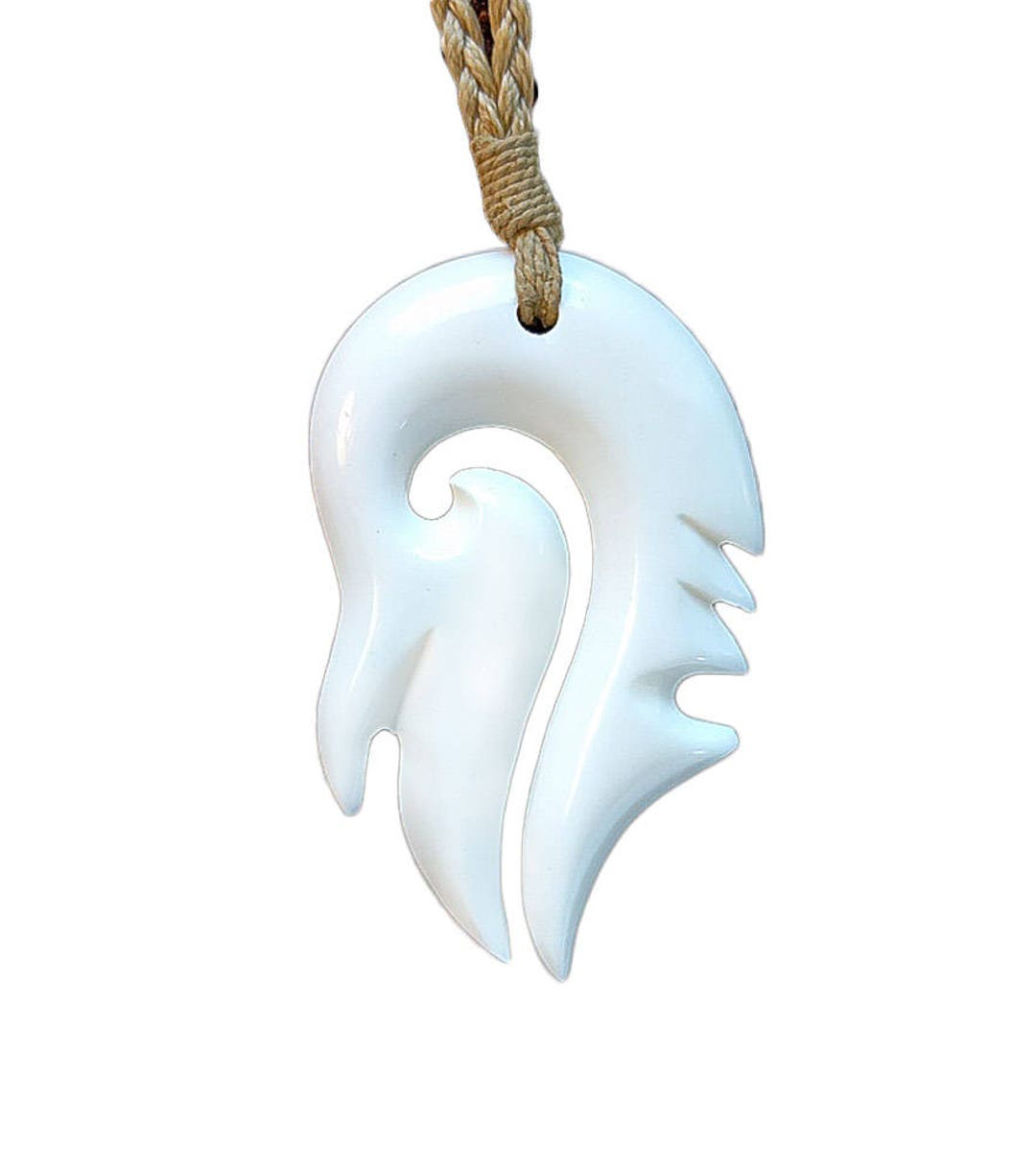 Hand Carved Bone Inverted Stylized Hawaiian Fish Hook Necklace - Etsy
