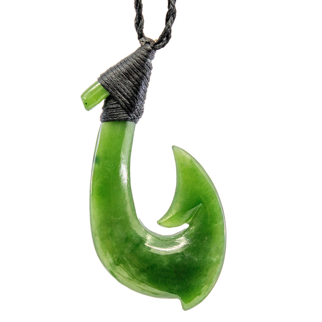 Stylized Maori Hawaiian Jade Fish Hook Necklace Large - Etsy