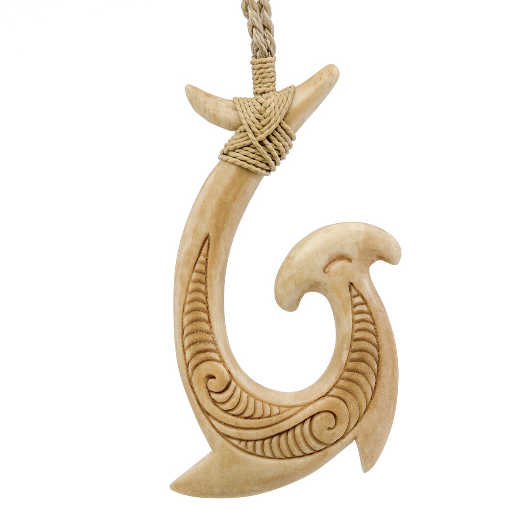 Hand Carved Bone Hammerhead Shark Fish Hook Necklace for Safe Journey ...