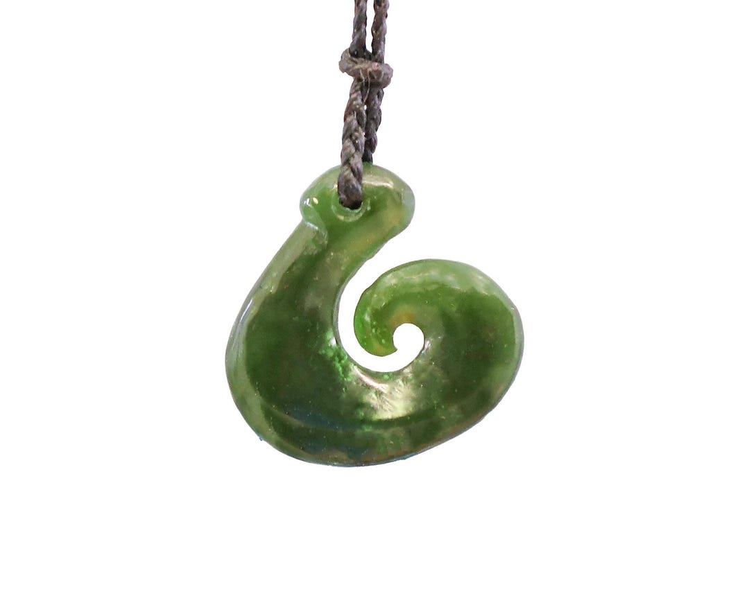 Maori Nephrite Jade Fish Hook Koru Necklace | Ocean-inspired Pendant ...