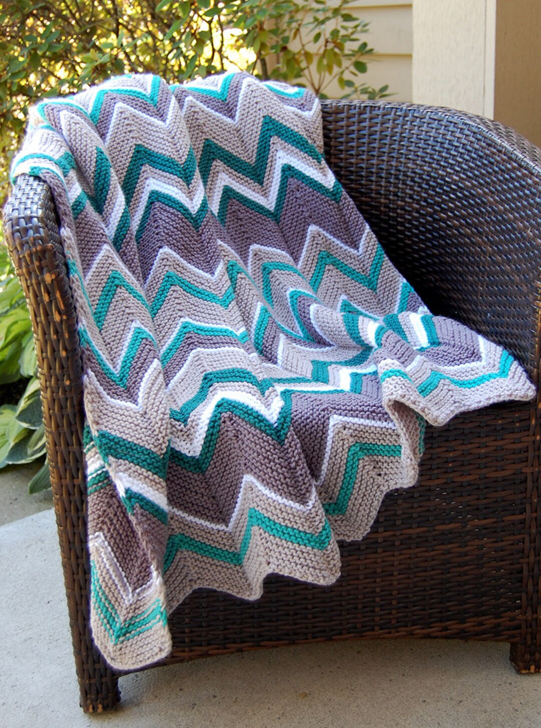 Handmade Knit Throw Blanket Chevron Design. Ready to Ship FREE Shipping ...