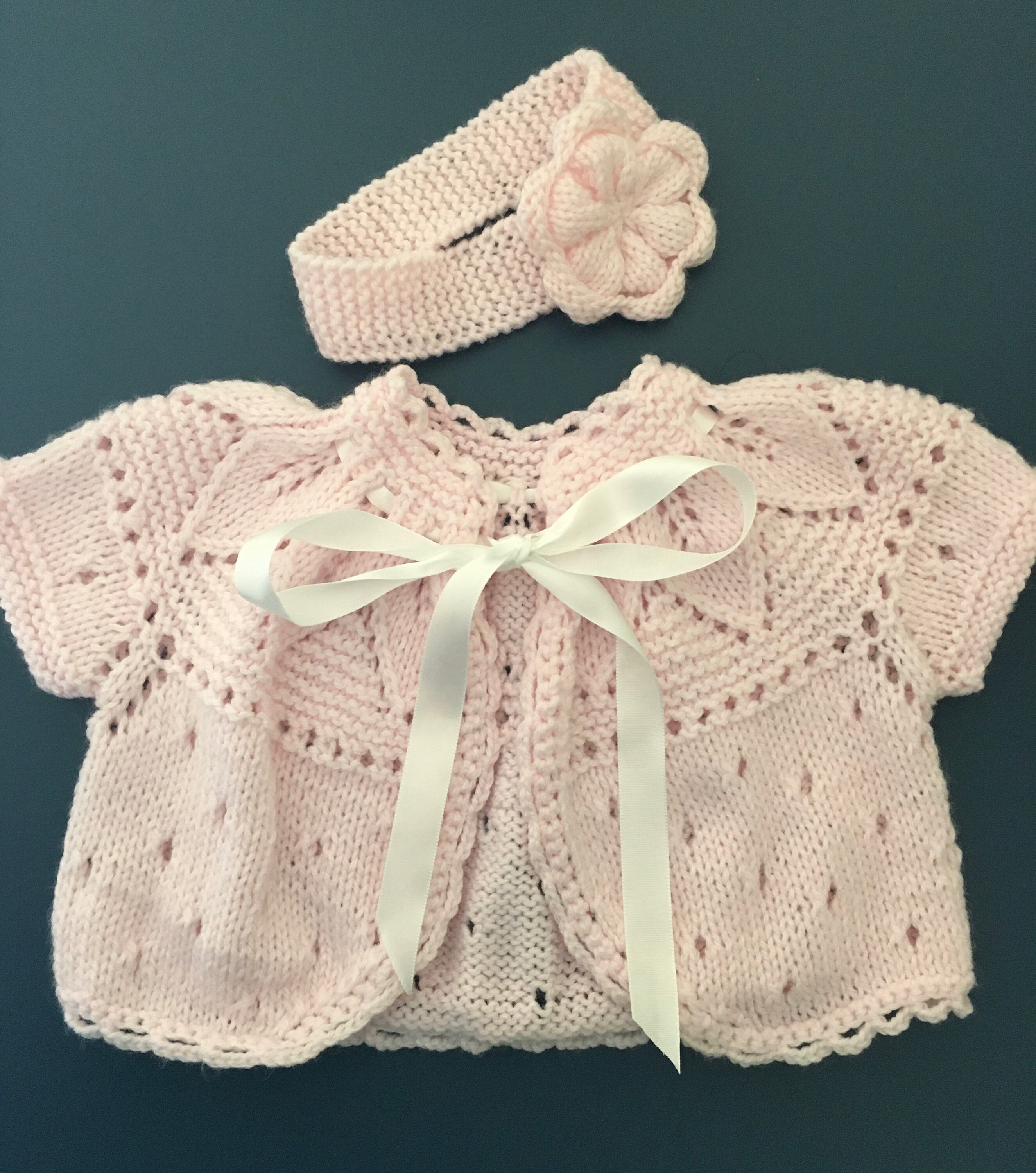 Hand Knitted Lacy Baby Cardigan and Headband - Etsy