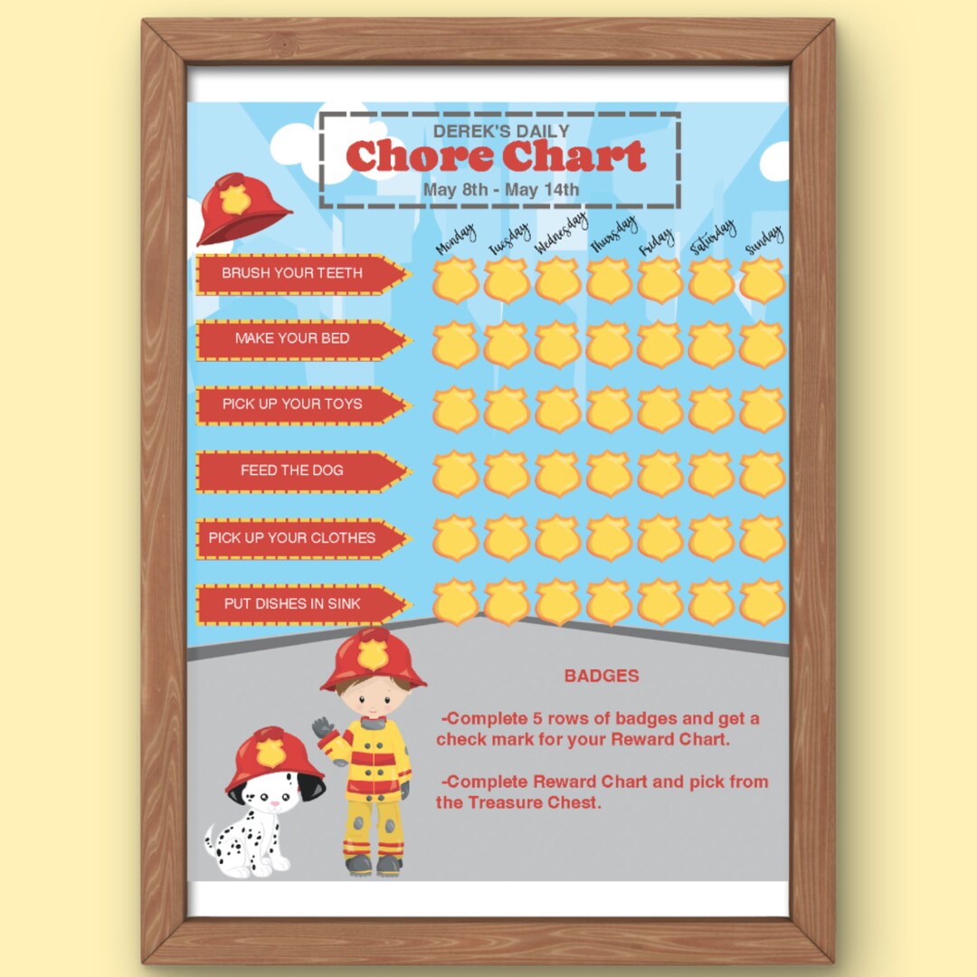 Printable Chore Chart, Behavior Chart, Editable PDF, Firefighter, for ...