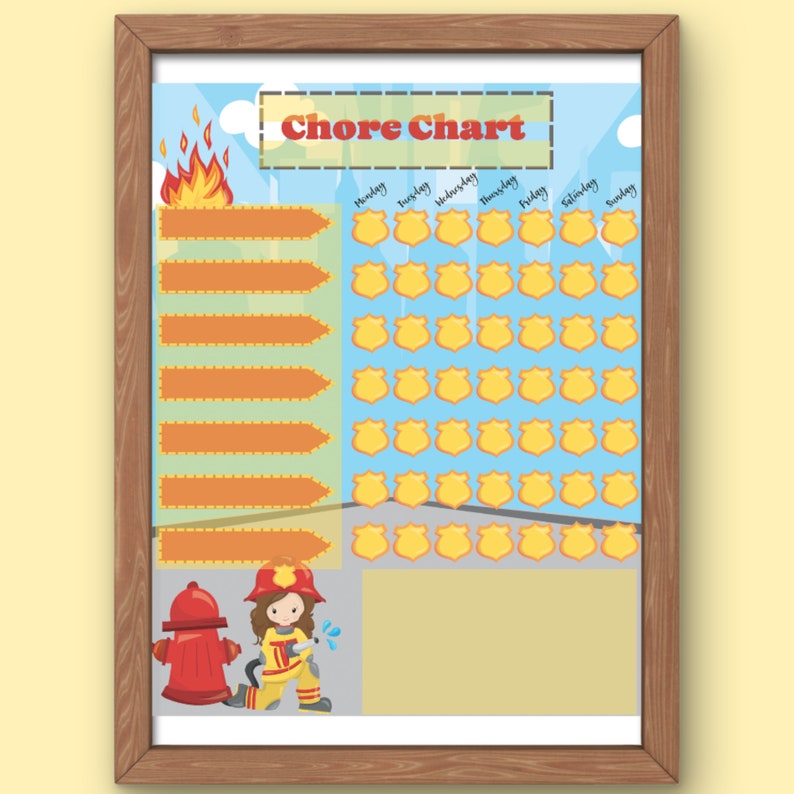 Printable Chore Chart, Behavior Chart, Editable PDF, Firefighter, for ...
