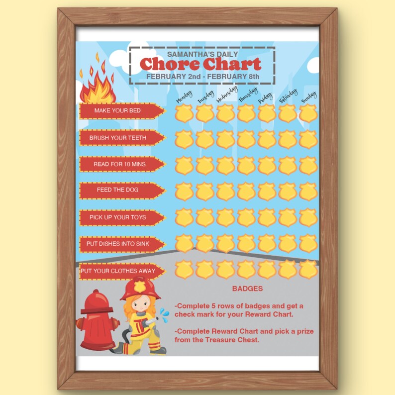 Printable Chore Chart, Behavior Chart, Editable PDF, Firefighter, for ...