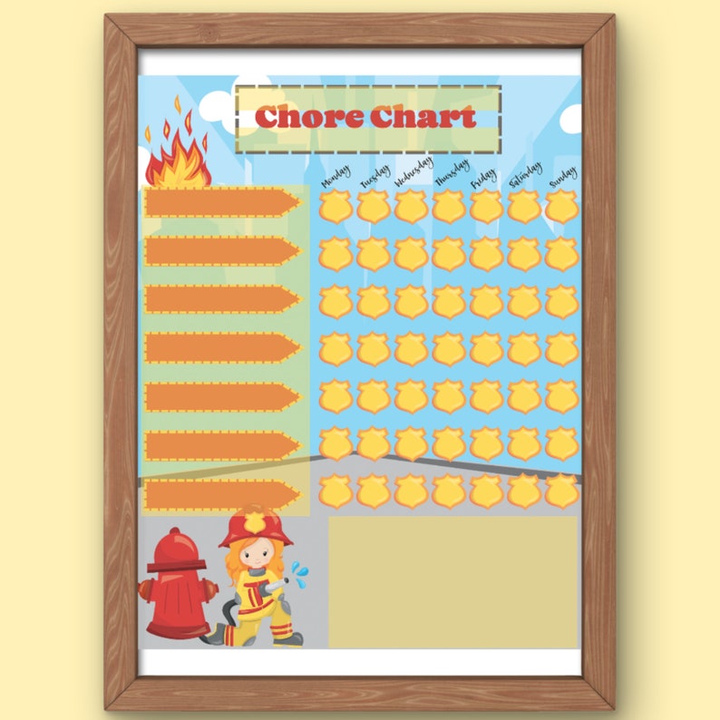 Printable Chore Chart, Behavior Chart, Editable PDF, Firefighter, for ...