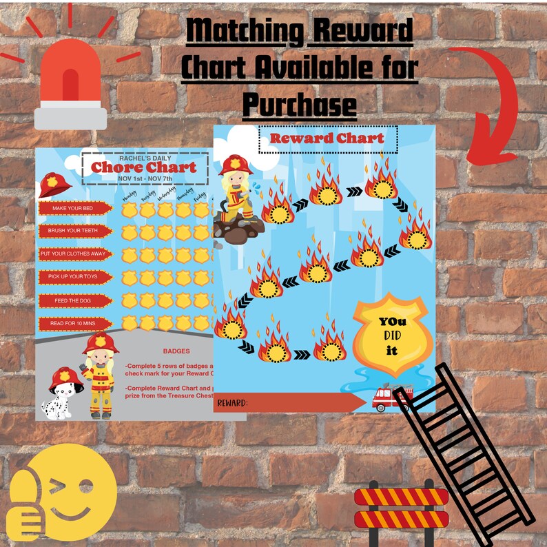 Printable Chore Chart, Behavior Chart, Editable PDF, Firefighter, for ...