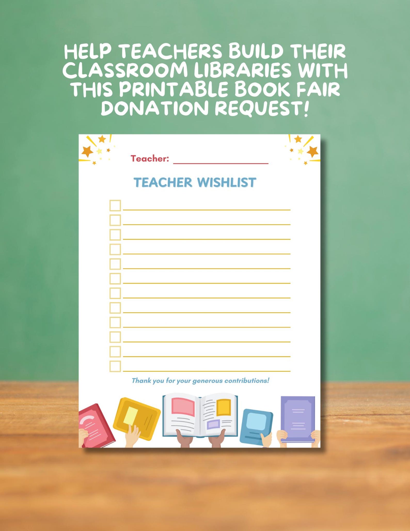 Book Fair Teacher Wish List Printable School Book Fair Donation Request ...