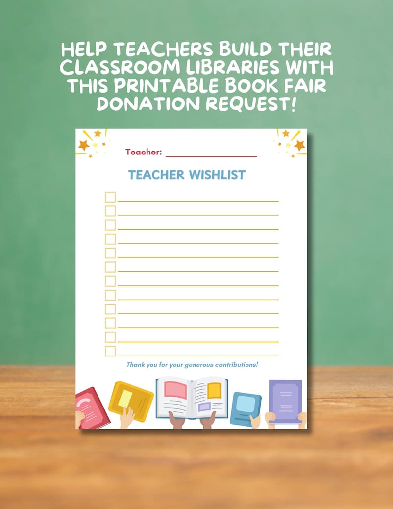 Book Fair Teacher Wish List Printable School Book Fair Donation Request ...