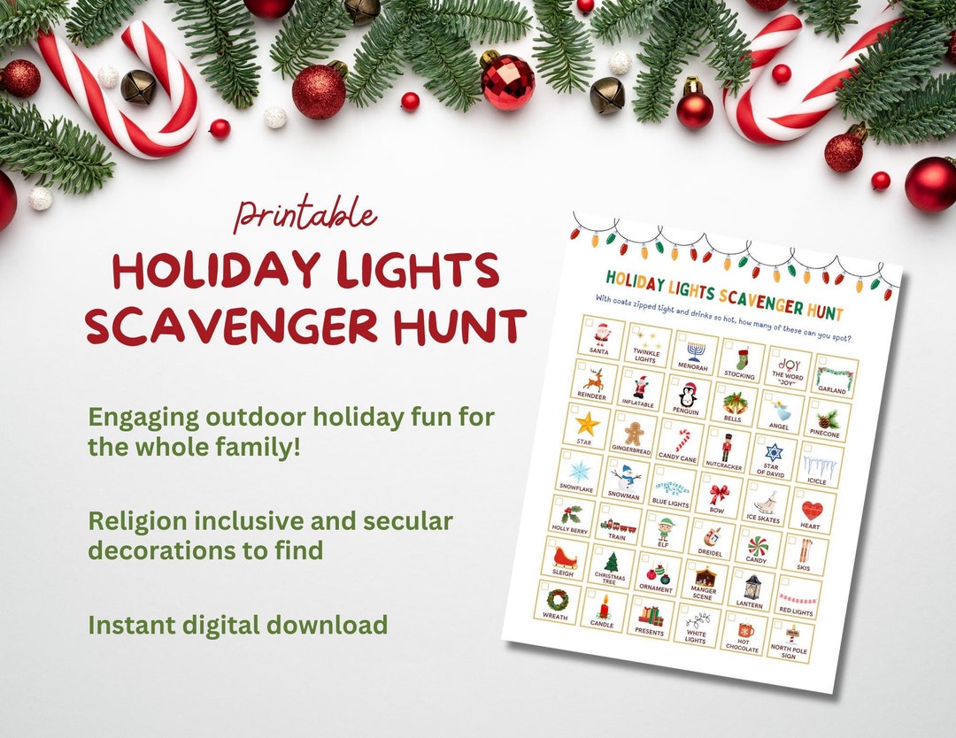 Holiday Lights Kids Scavenger Hunt Christmas Hanukkah December Family ...