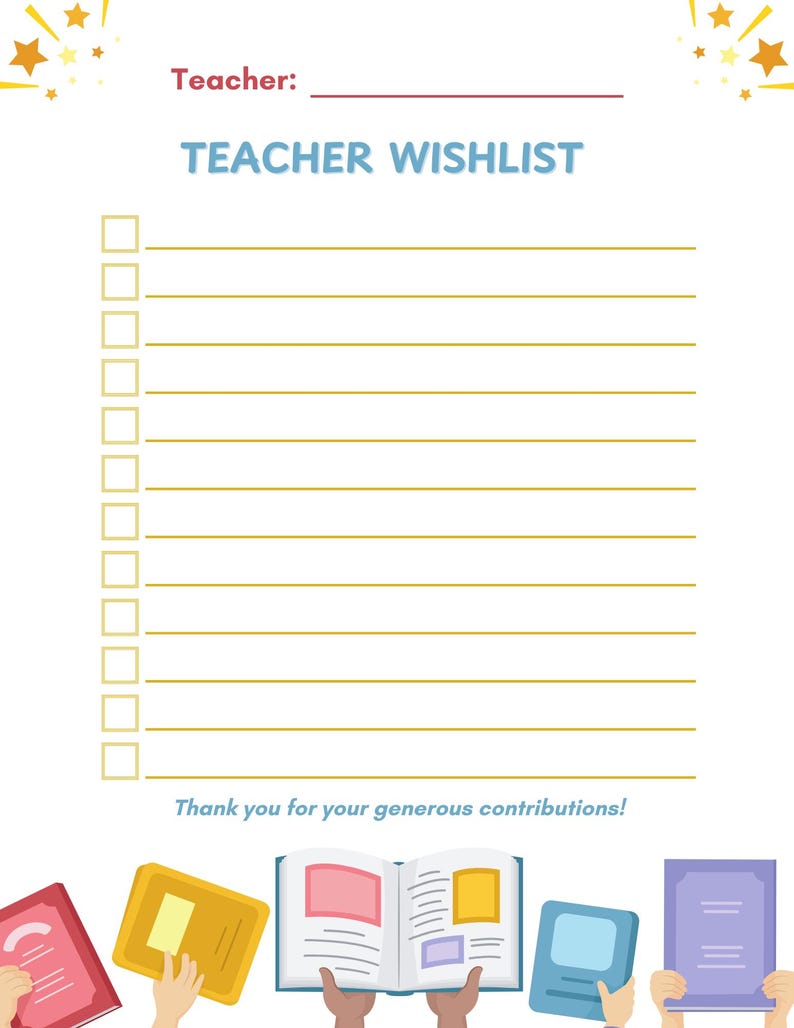 Book Fair Teacher Wish List Printable School Book Fair Donation Request ...
