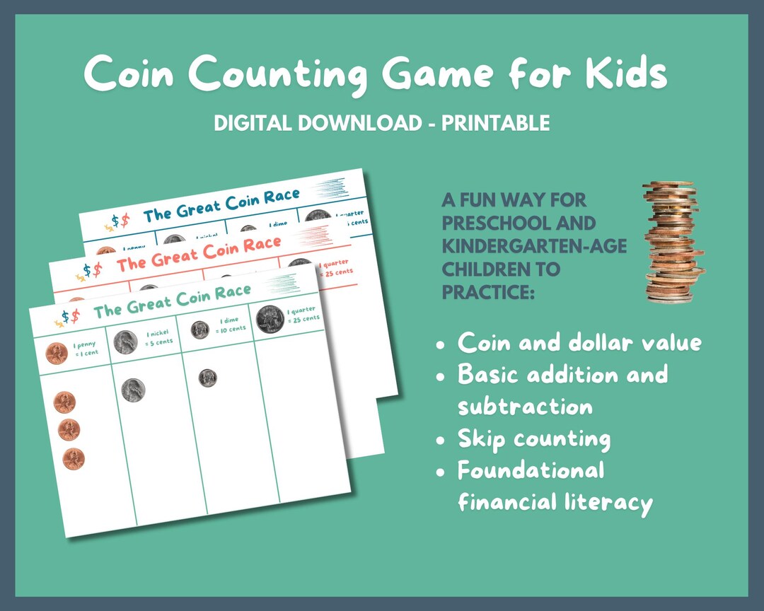 Printable Kids Money Game Learn Coin Value Financial Literacy ...