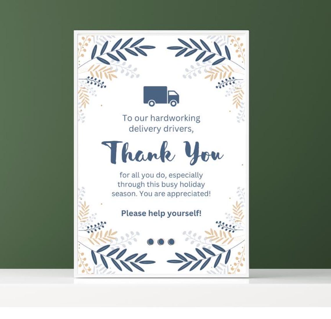 Printable Holiday Delivery Driver Thank You Sign Snack Basket Delivery ...
