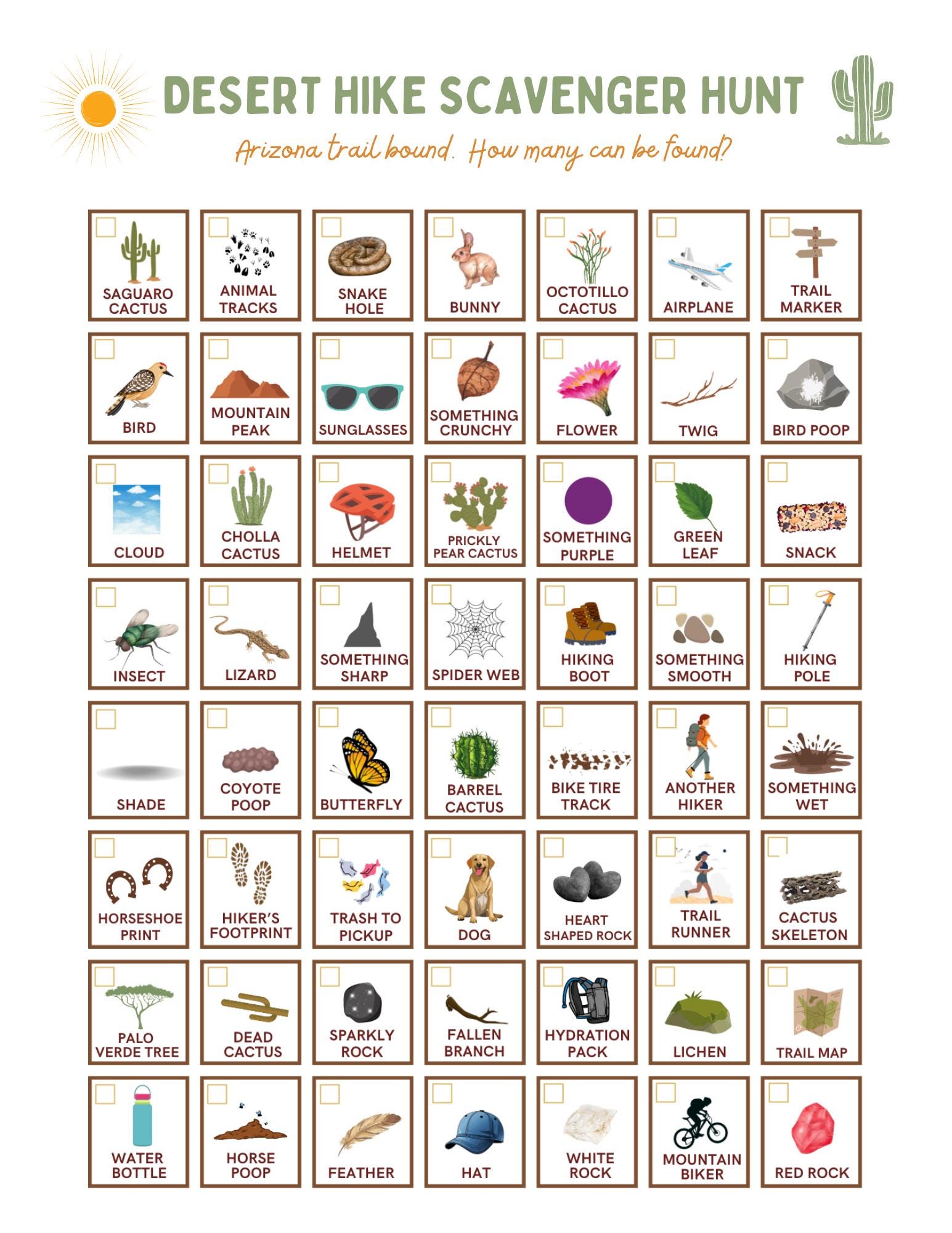 Desert Hike Printable Scavenger Hunt Kids Arizona Hiking Scavenger Hunt ...