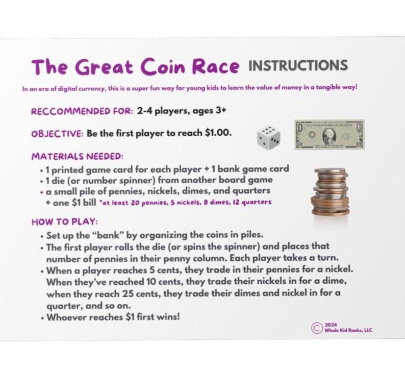 Printable Kids Money Game Learn Coin Value Financial Literacy ...