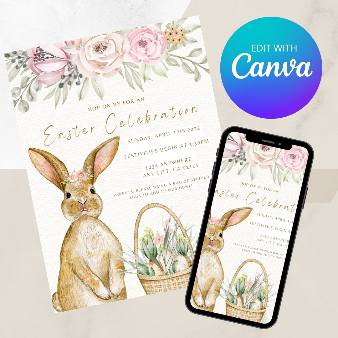 Easter Party Invitation, Digital, Template, Editable - Etsy