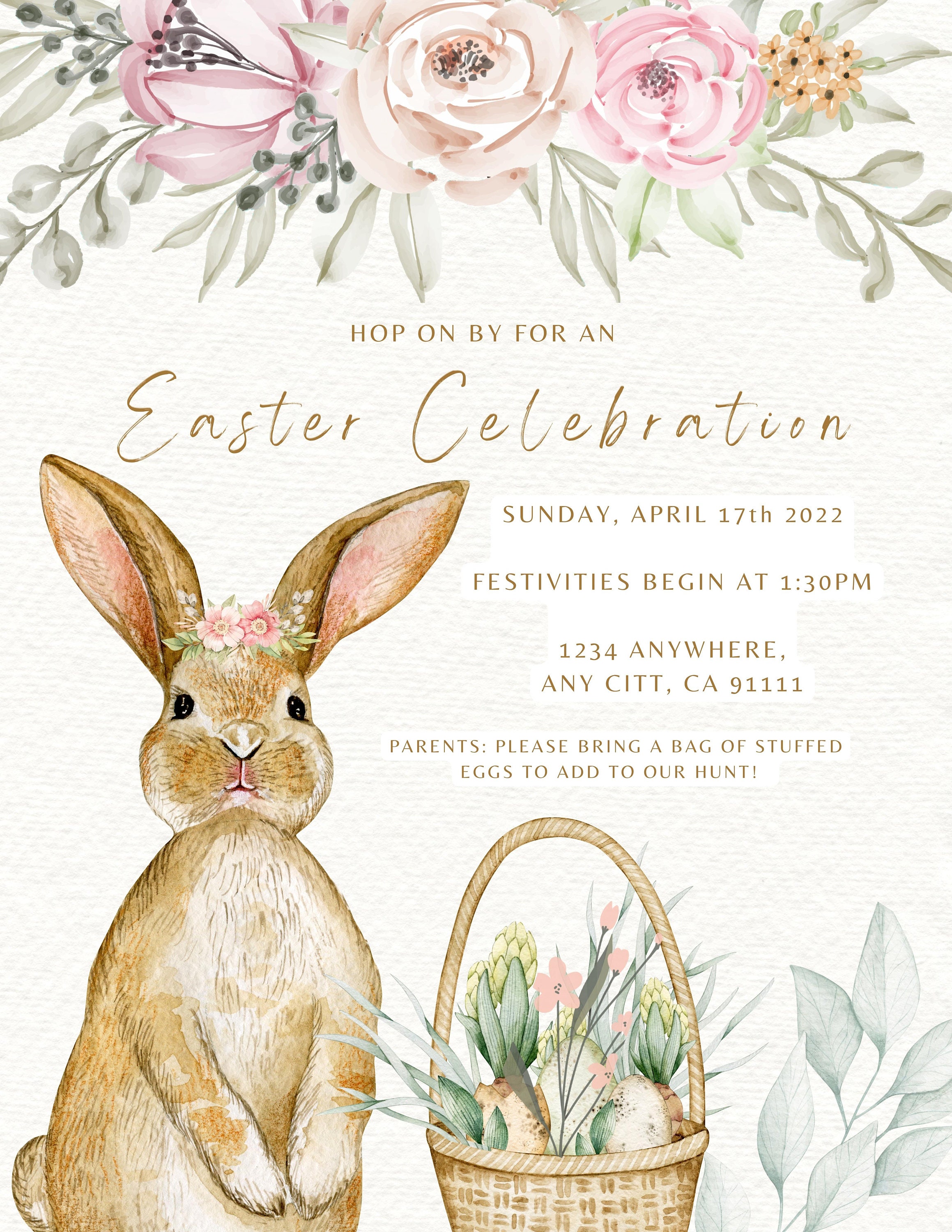 Easter Party Invitation, Digital, Template, Editable - Etsy